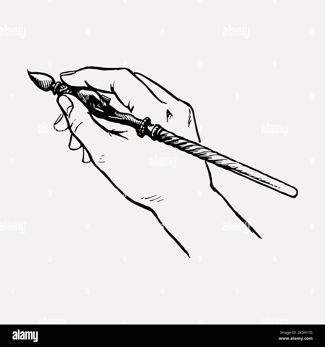 Hand holding paint brush clipart, vintage illustration vector Stock ...