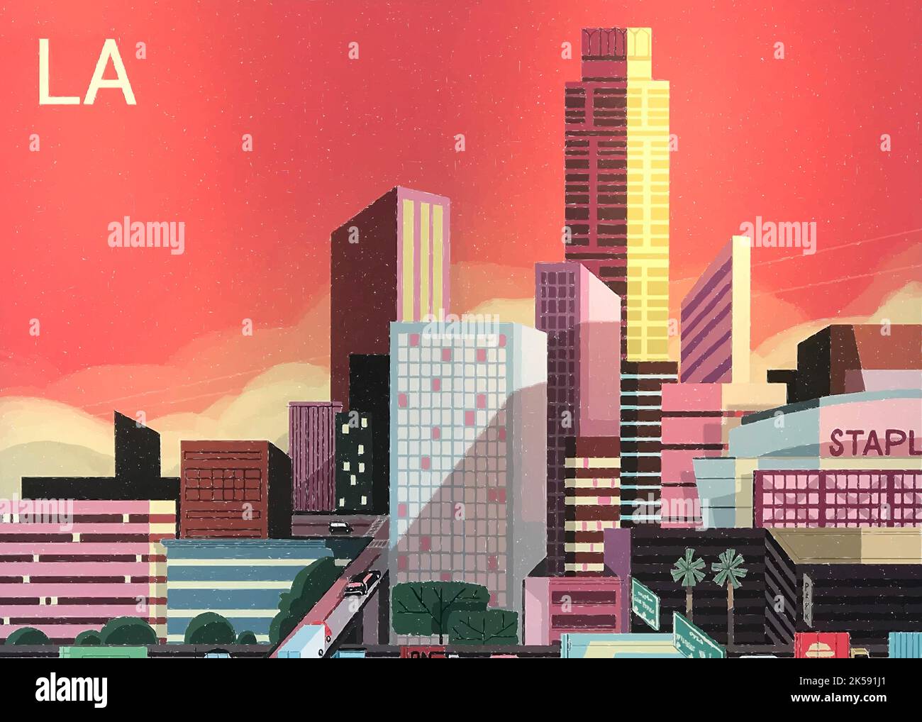 Los Angeles city buildings, retro illustration vector Stock Vector ...