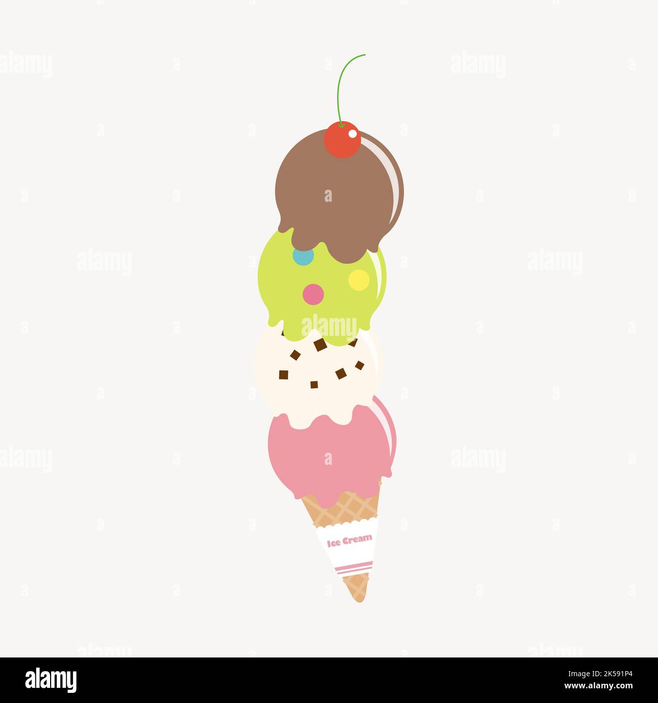 Colorful ice-cream cone clipart, cute dessert illustration vector Stock ...