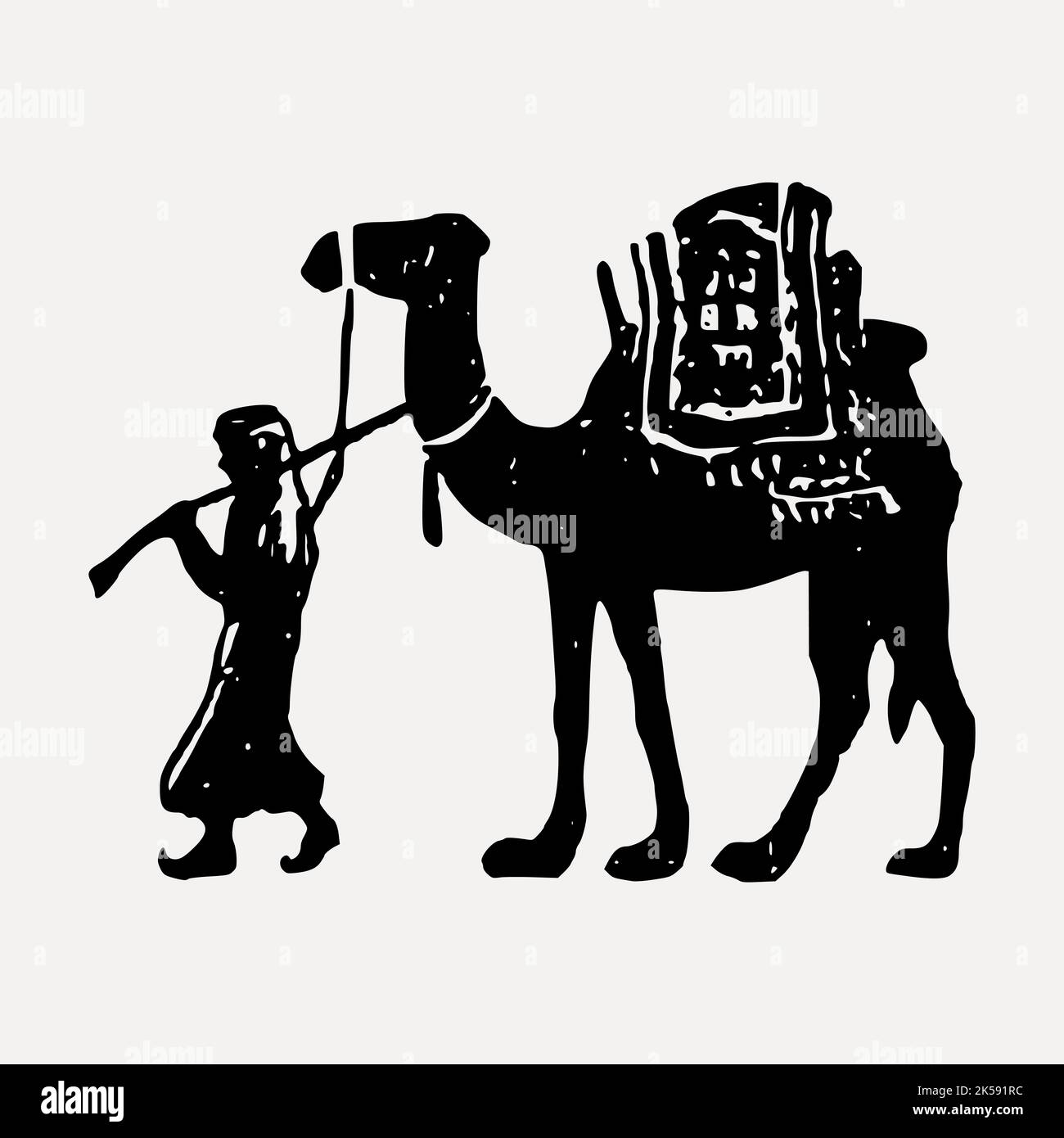 Man pulling camel clipart, vintage transportation illustration vector ...