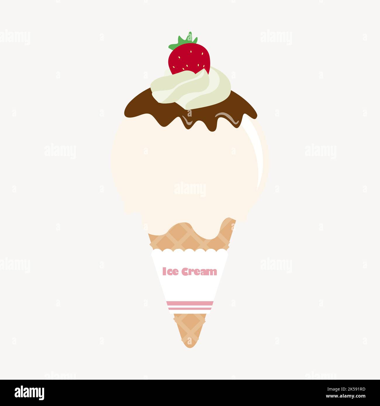 Vanilla ice-cream cone clipart, cute dessert illustration vector Stock ...
