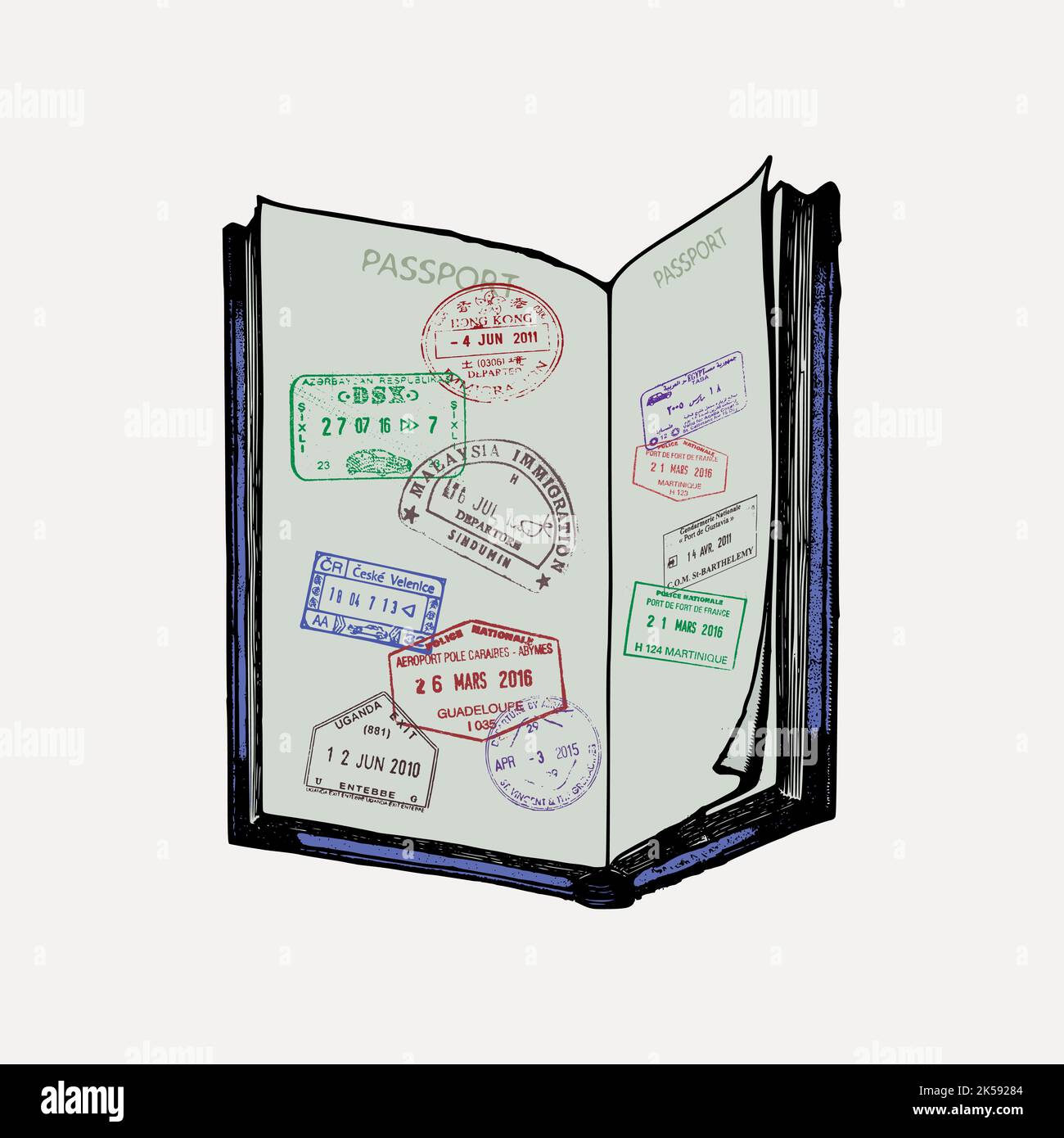 Passport stamps clipart, travel illustration vector Stock Vector Image ...