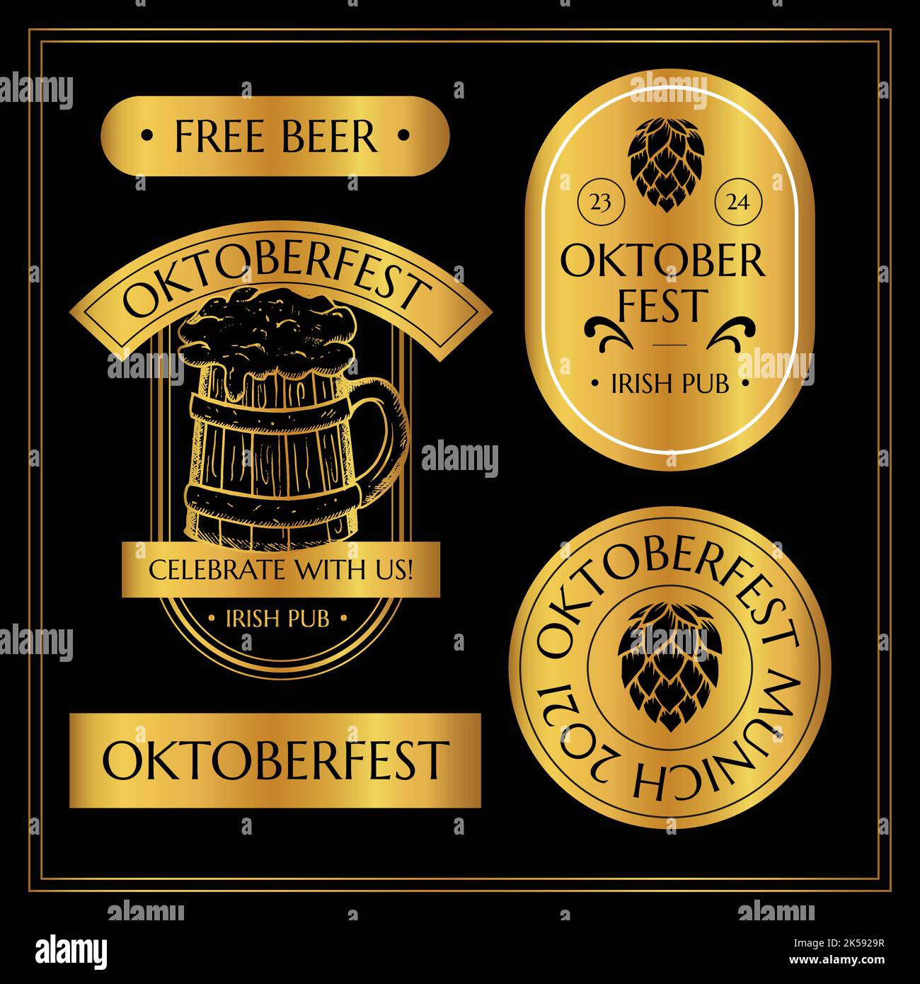 hand drawn oktoberfest labels collection vector design illustration ...