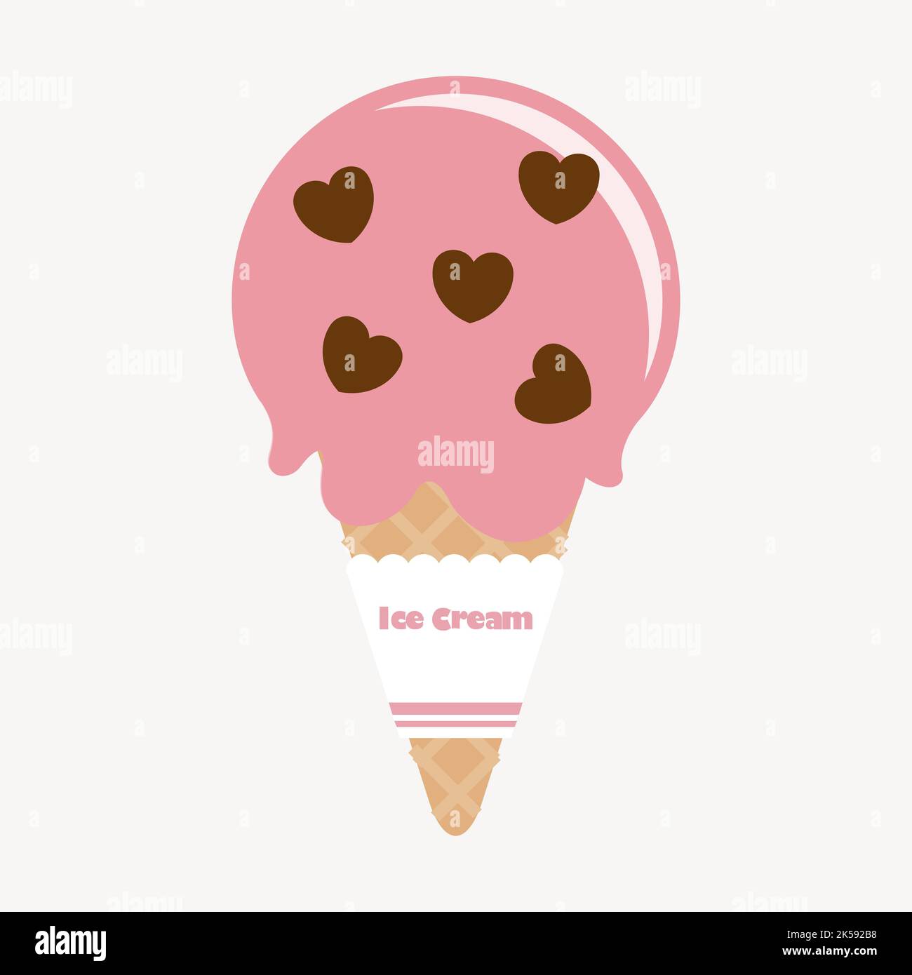 Strawberry ice-cream cone clipart, cute dessert illustration vector ...