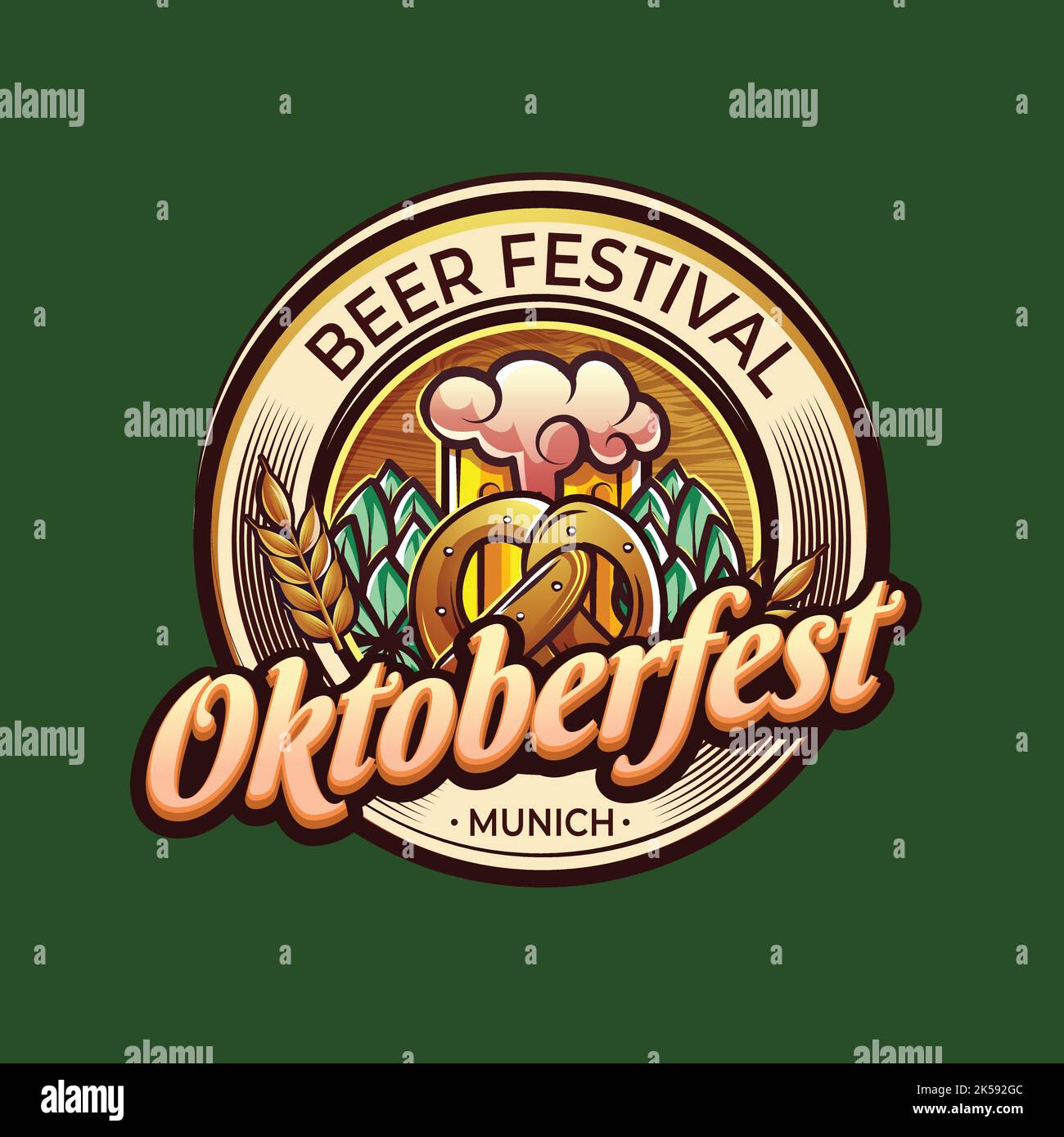 hand drawn logo template oktoberfest vector design illustration Stock ...
