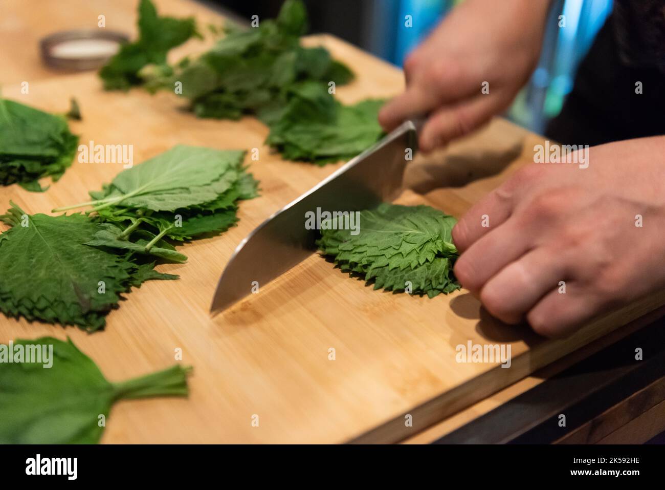 Shisho Leaves Being Chopped for Small Batch Brew Stock Photo - Alamy