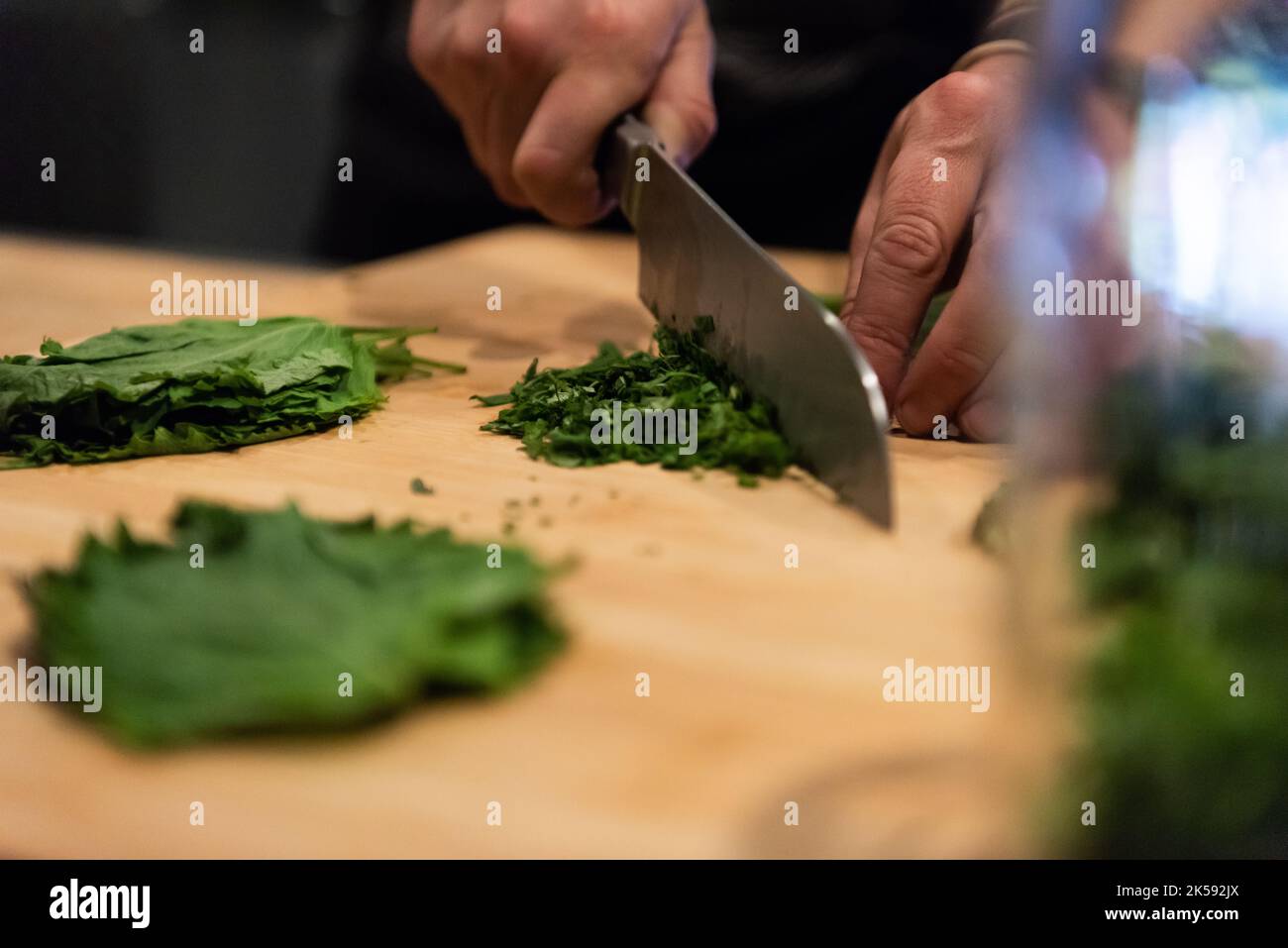 Shisho Leaves Being Chopped for Small Batch Brew Stock Photo - Alamy