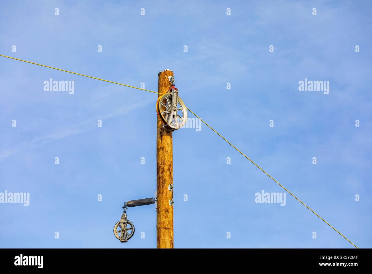 Utility power pole ready for electric line installation. Infrastructure ...