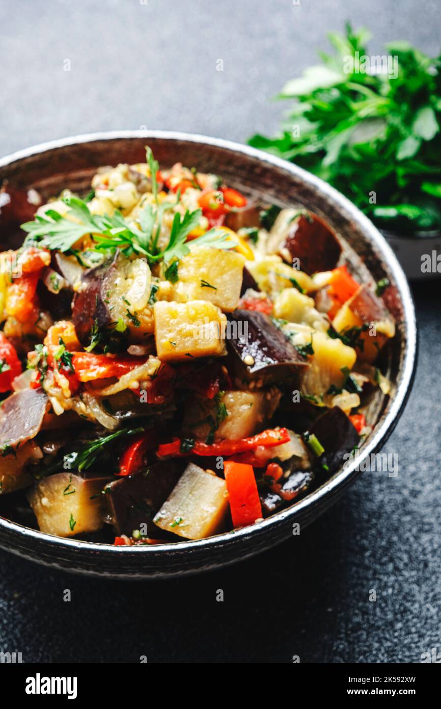 Vegetable stew, saute or caponata. Stewed eggplant with paprika ...