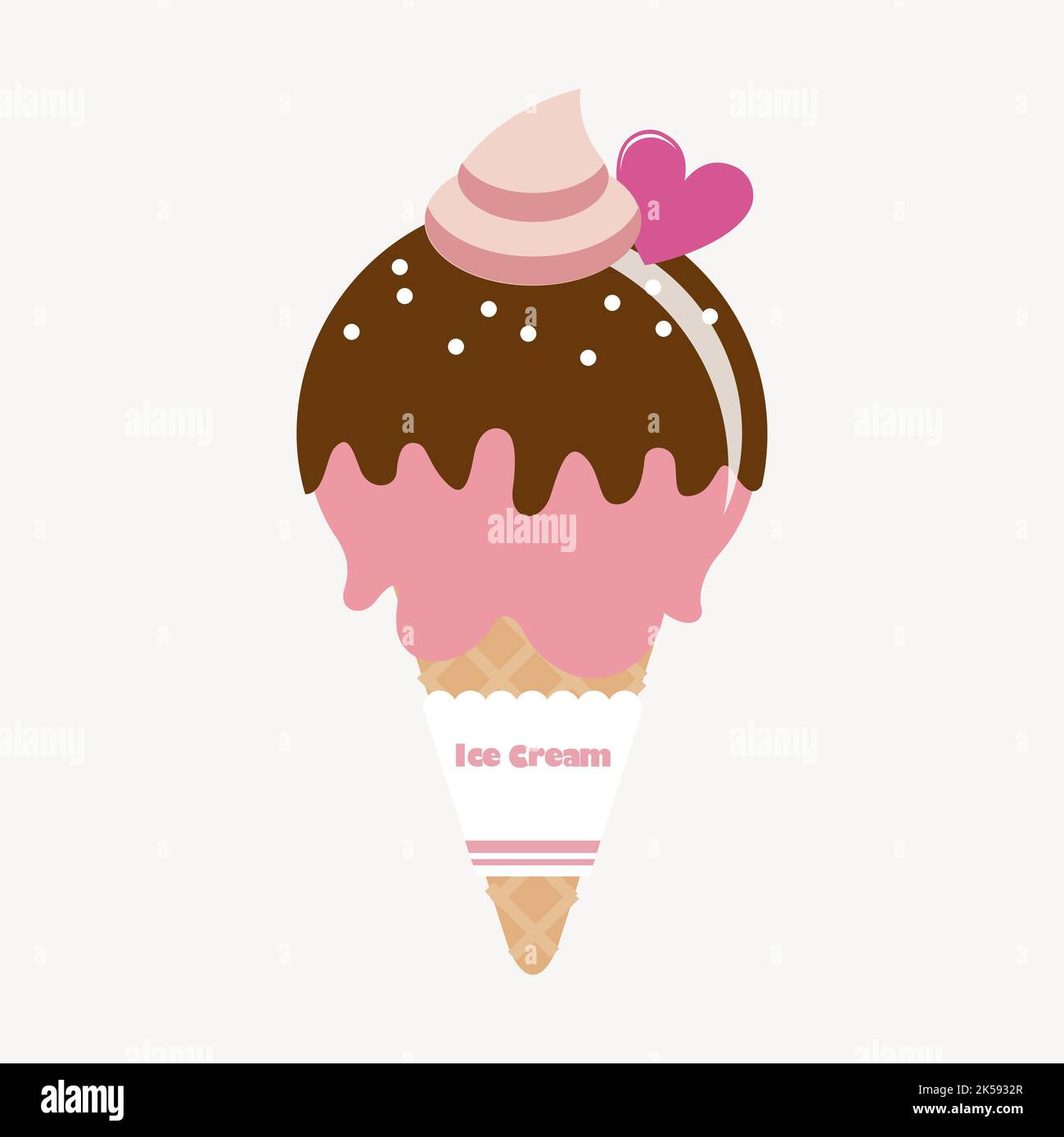 Strawberry Ice Cream Cone Clipart Cute Dessert Illustration Vector