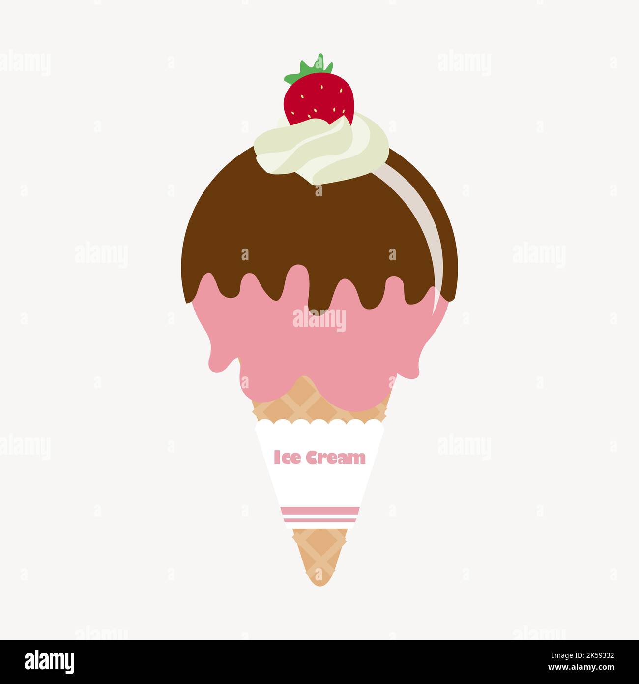 Strawberry Ice Cream Cone Clipart Cute Dessert Illustration Vector