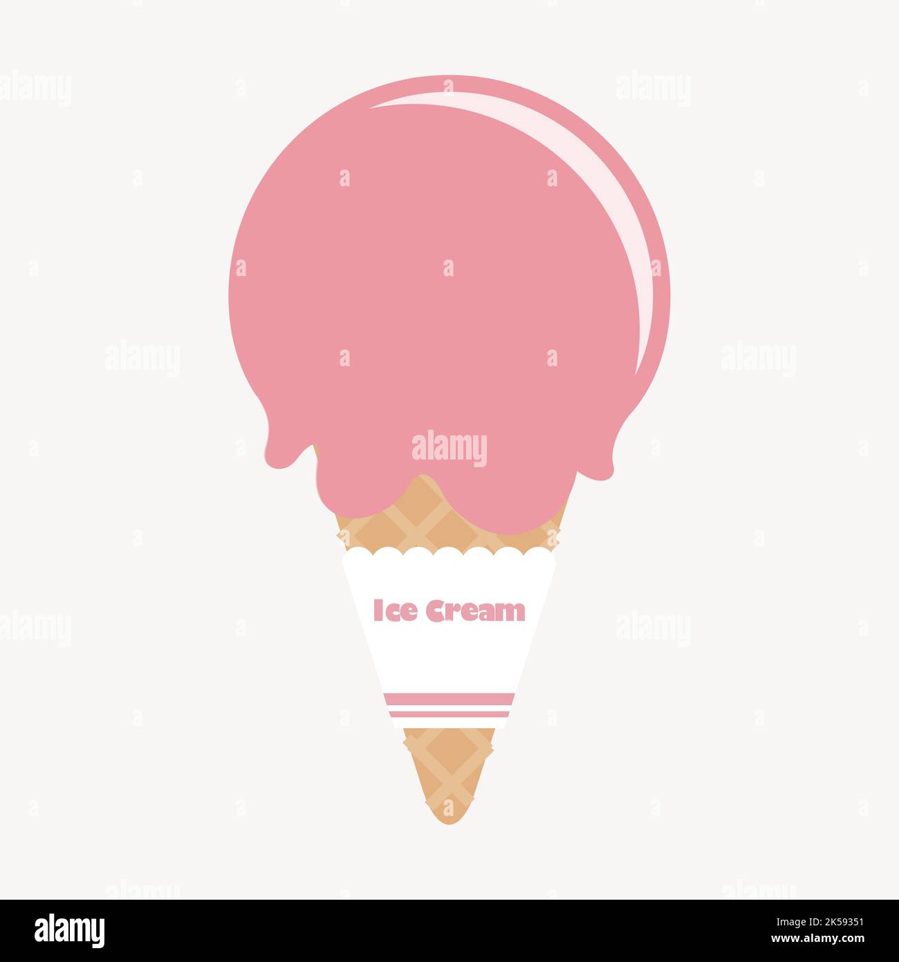 Strawberry ice-cream cone clipart, cute dessert illustration vector ...
