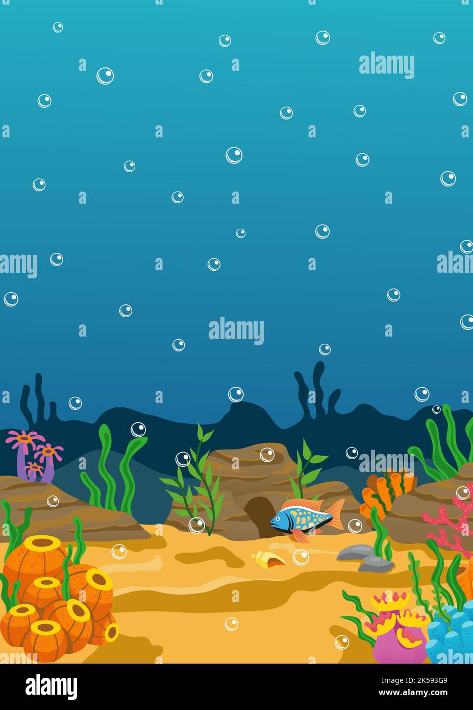 Cartoon ocean background, marine life illustration vector Stock Vector ...