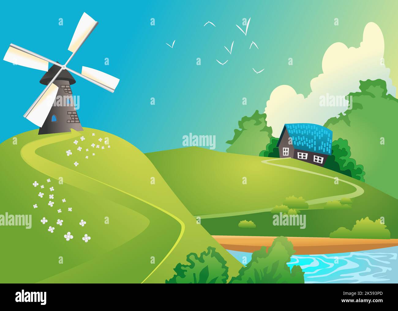Cartoon landscape background, environment illustration vector Stock ...