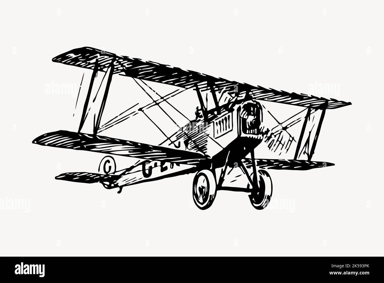 Biplane drawing, vintage vehicle illustration vector Stock Vector Image ...