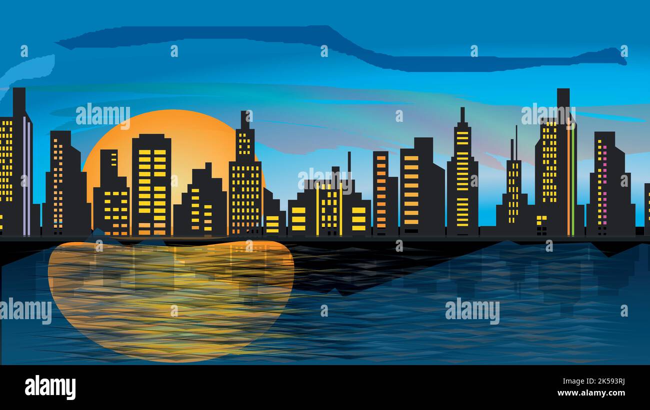 Cityscape sunset background, aesthetic illustration vector Stock Vector ...