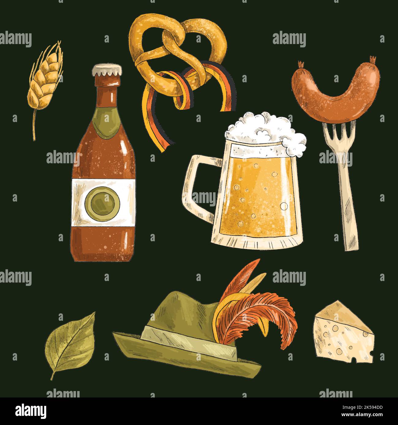 hand drawn oktoberfest elements collection vector design illustration ...