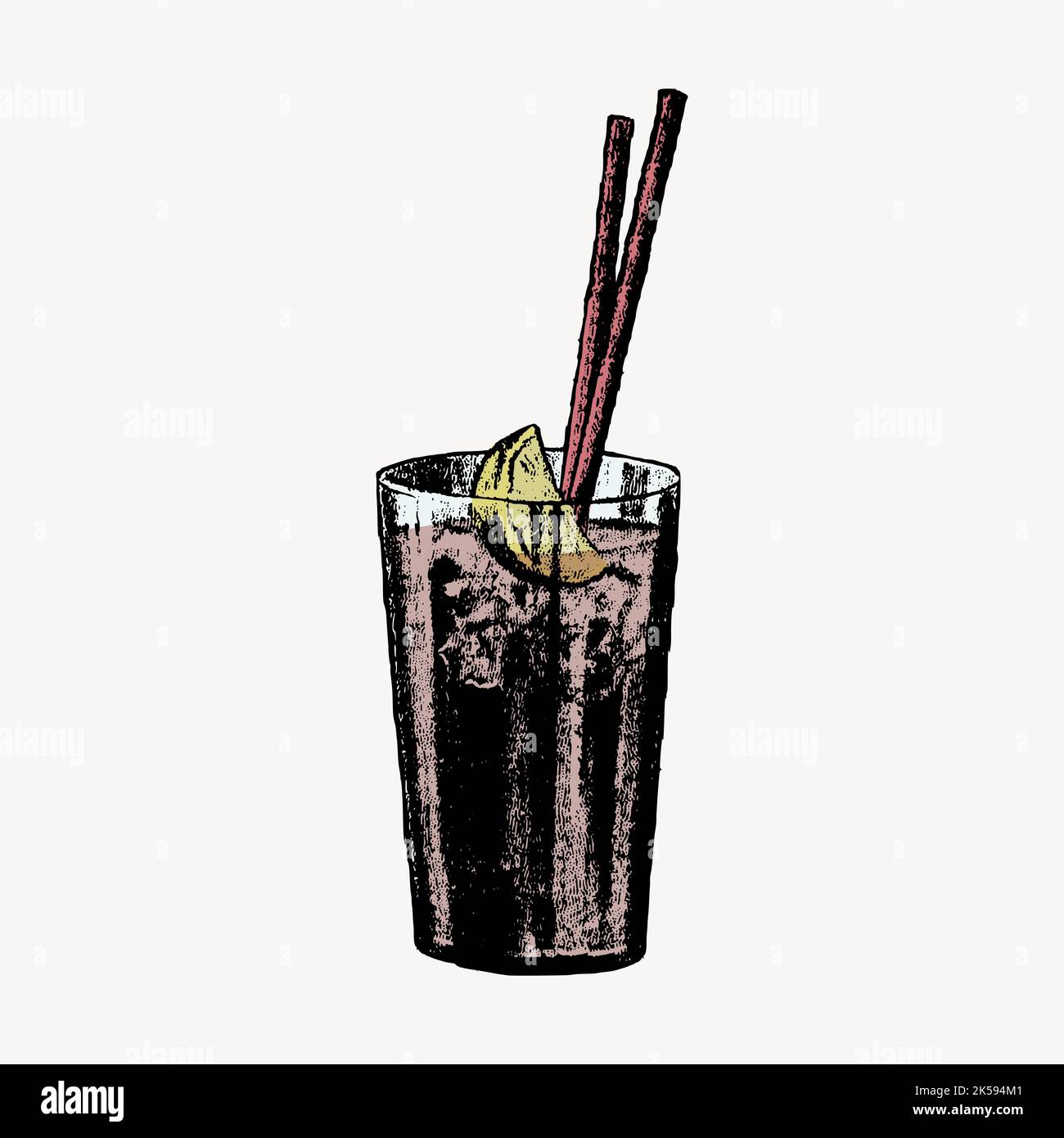 Iced lemonade drawing, vintage beverage illustration vector Stock ...