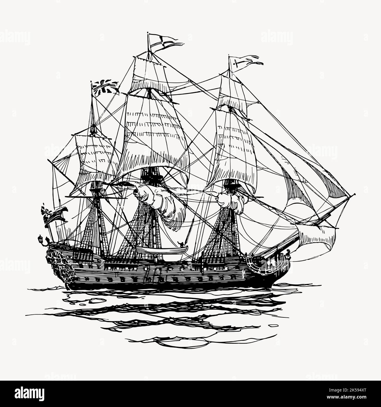 Sailing ship drawing, vintage vehicle illustration vector Stock Vector ...