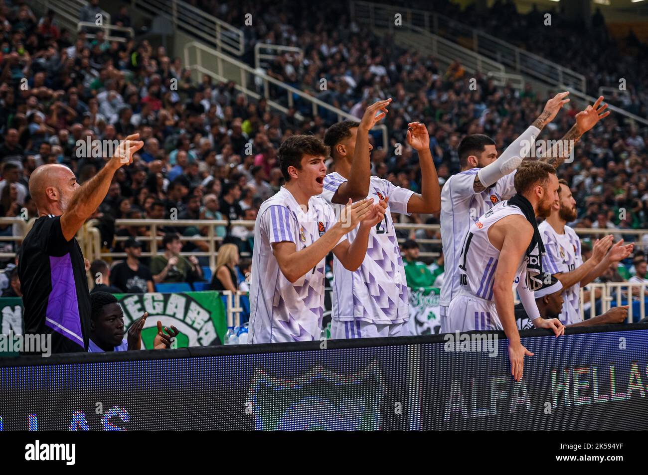 Athens, Lombardy, Greece. 6th Oct, 2022. Real Madrid bench players in ...