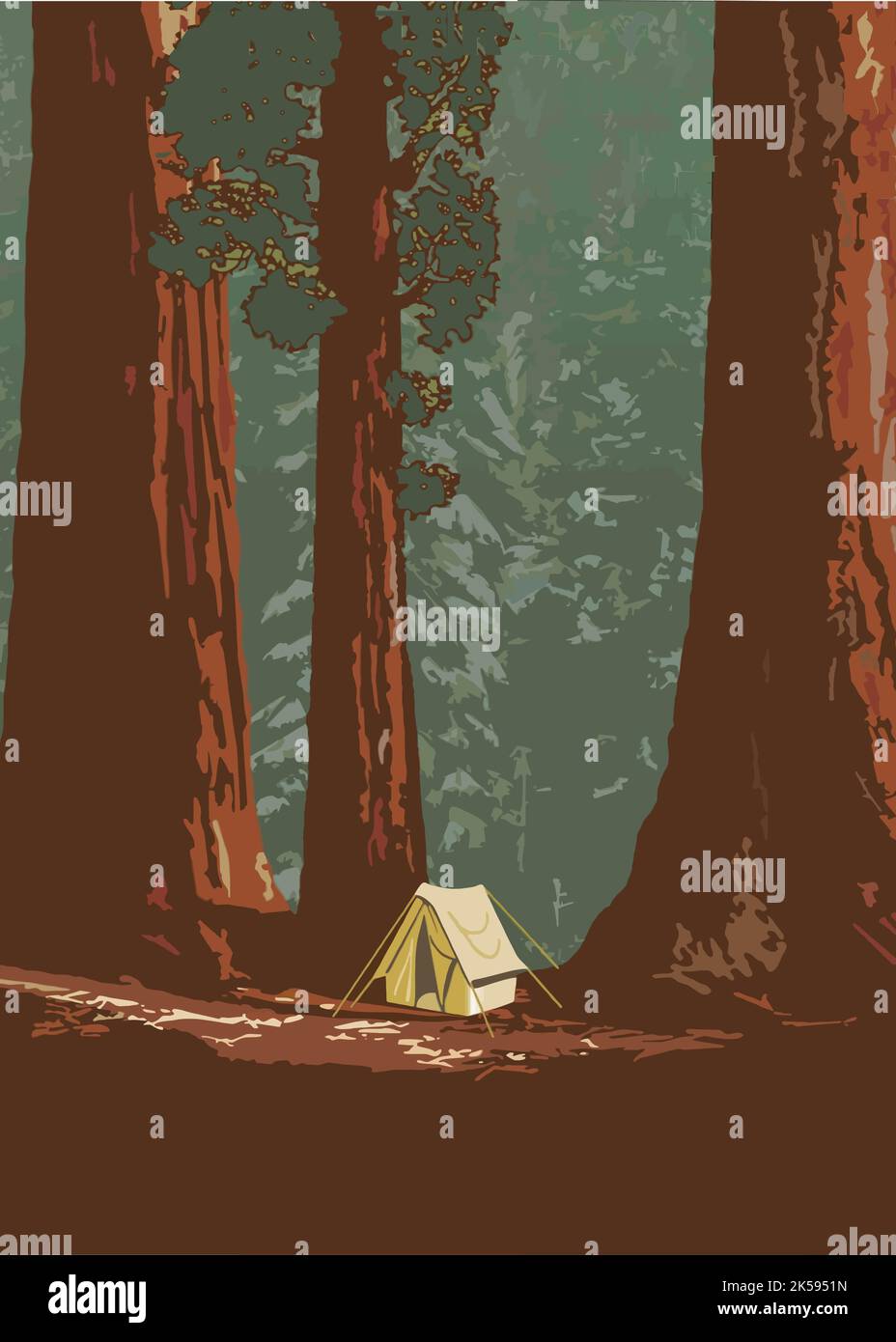 Camping tent poster, travel illustration vector Stock Vector Image ...