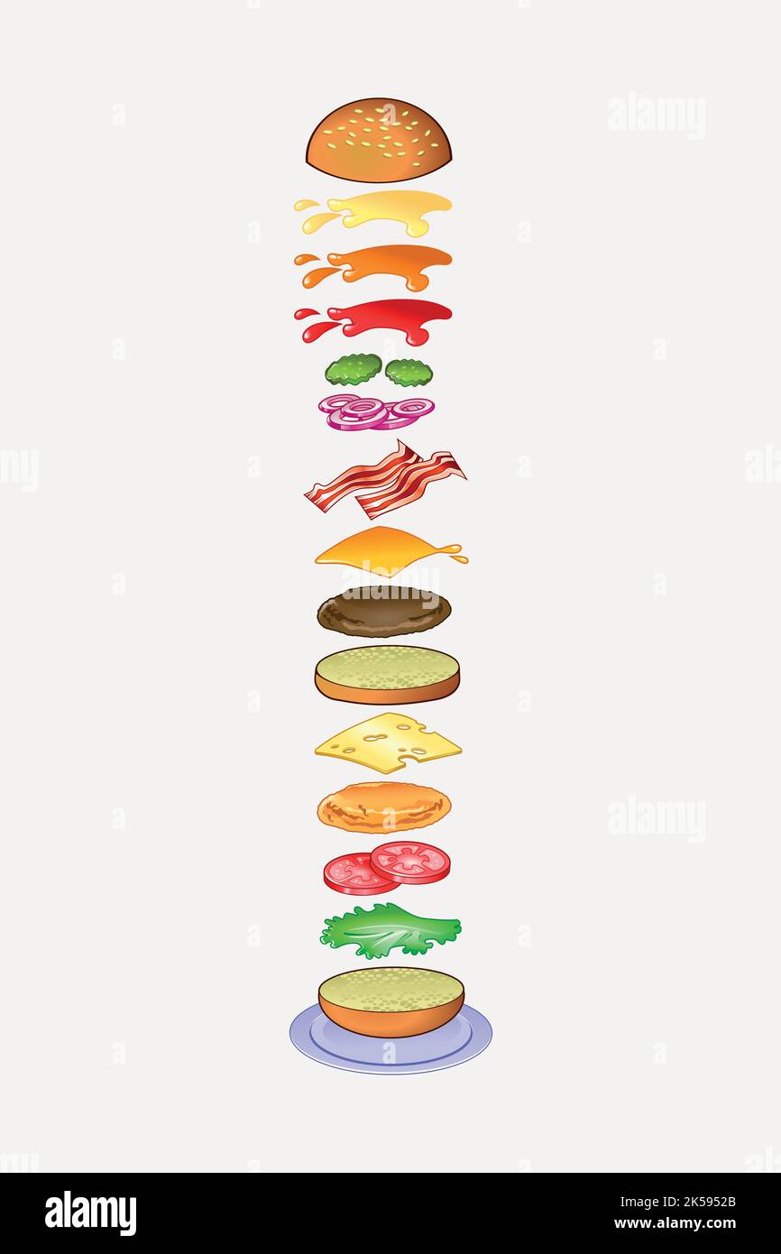 Burger ingredients clipart, food illustration vector Stock Vector Image ...