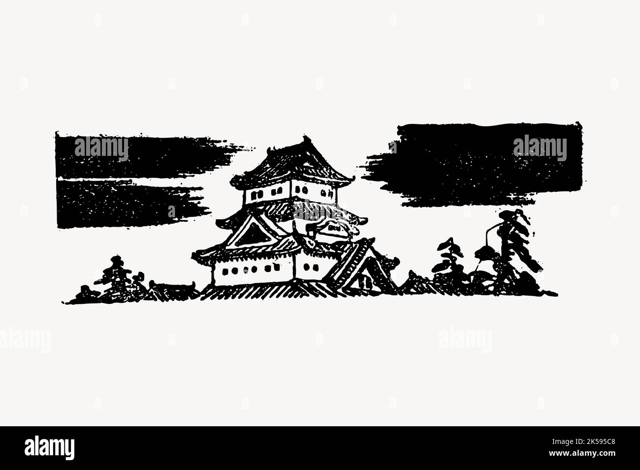Japanese temple drawing, vintage architecture illustration vector Stock ...