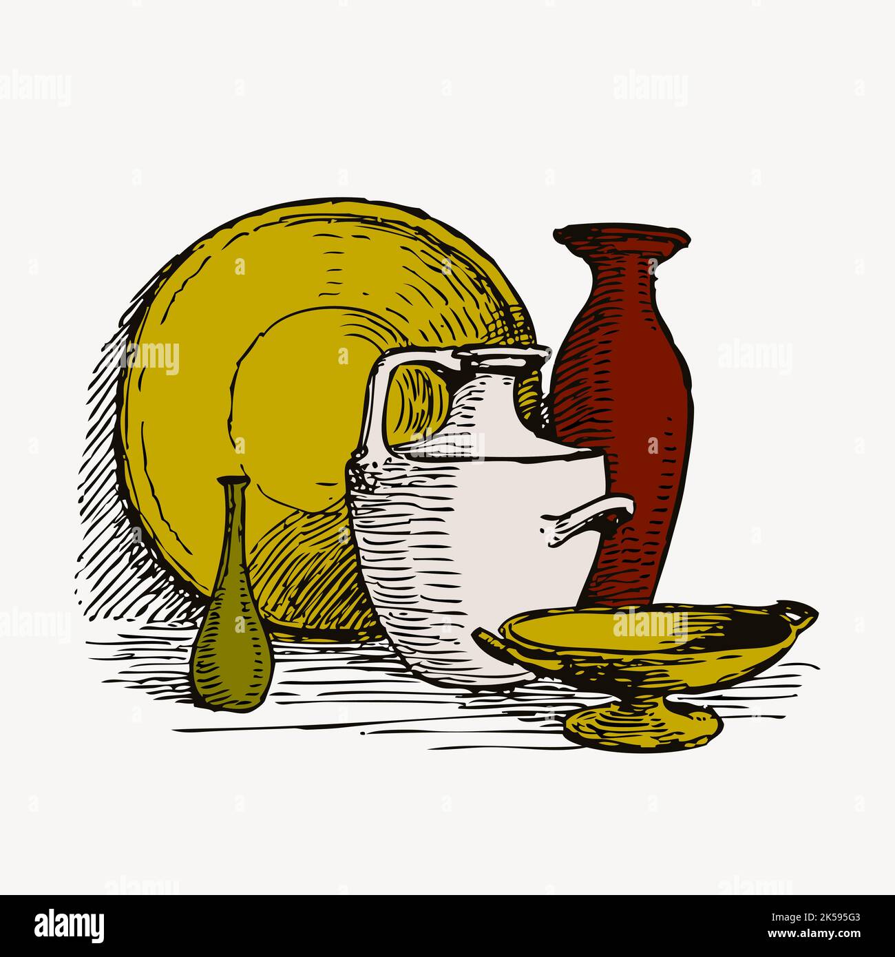Pottery still life clipart, object vintage illustration vector Stock ...