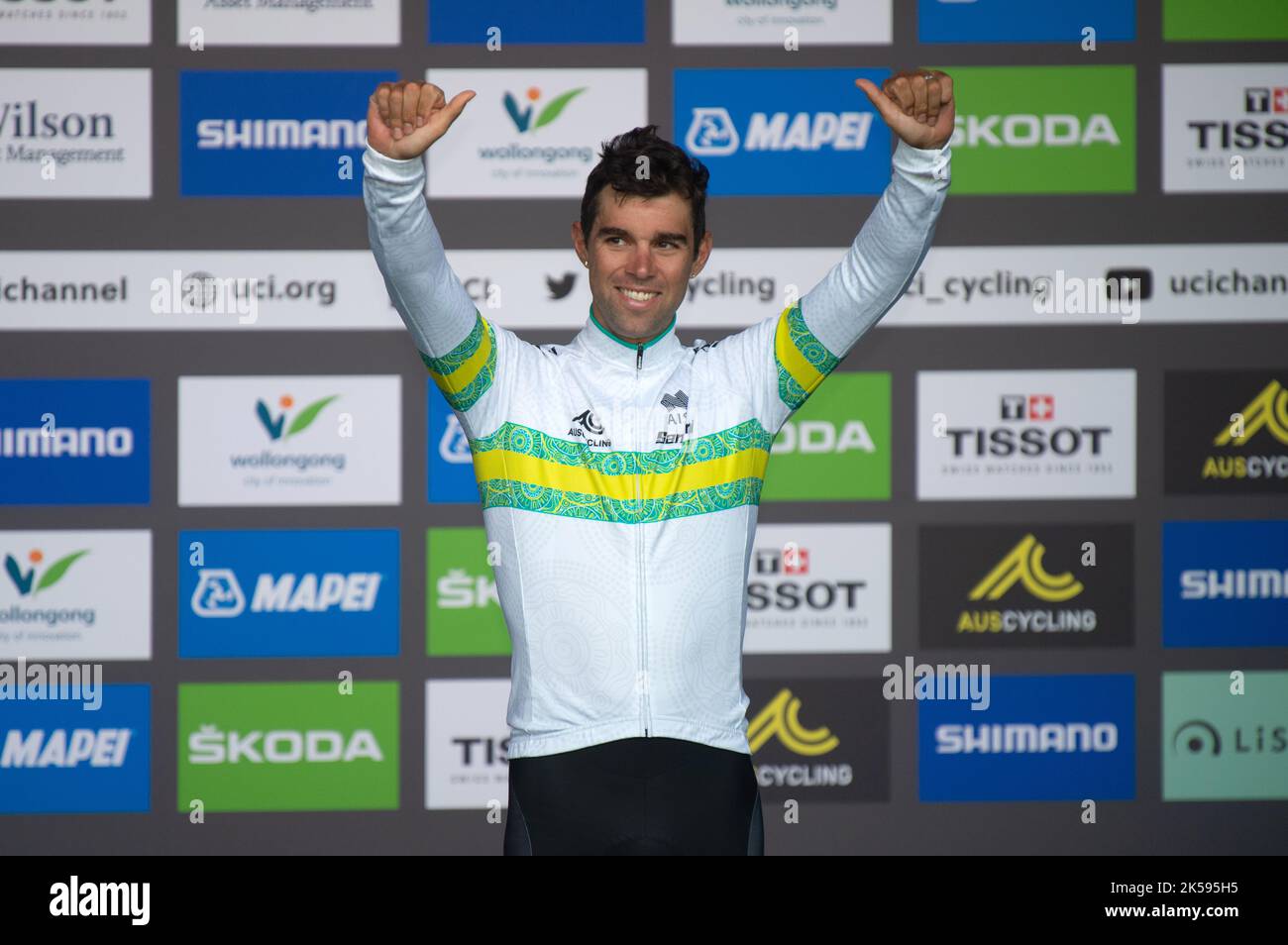 Michael Mathews of Australia on the podium receiving the bronze medal ...