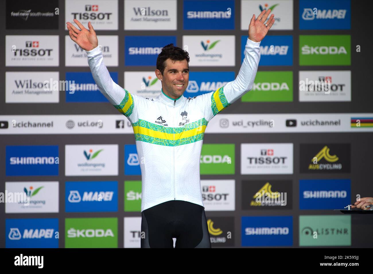 Michael Mathews of Australia on the podium receiving the bronze medal ...