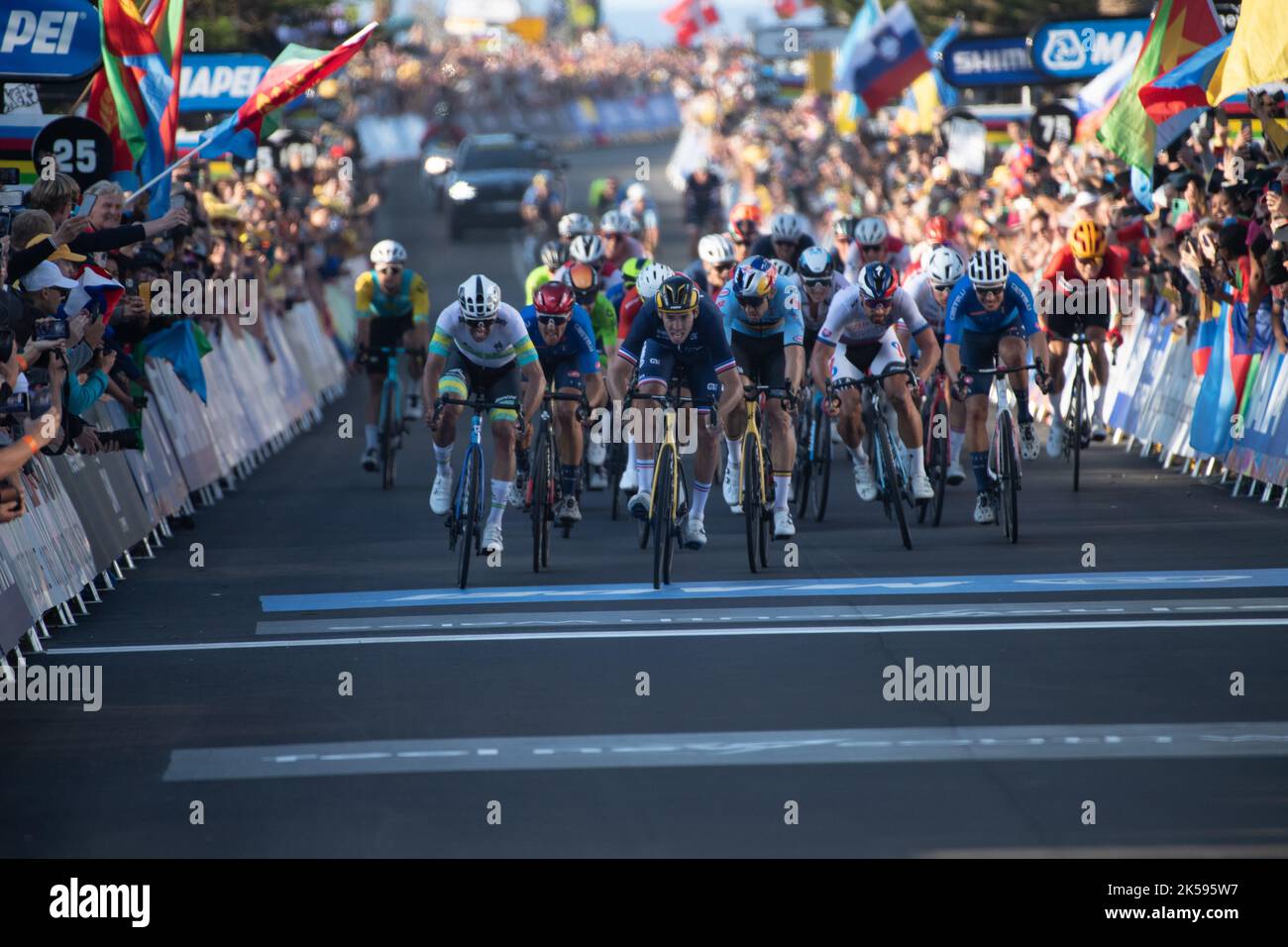 The sprint finish for second and third in the men's Elite road race at ...
