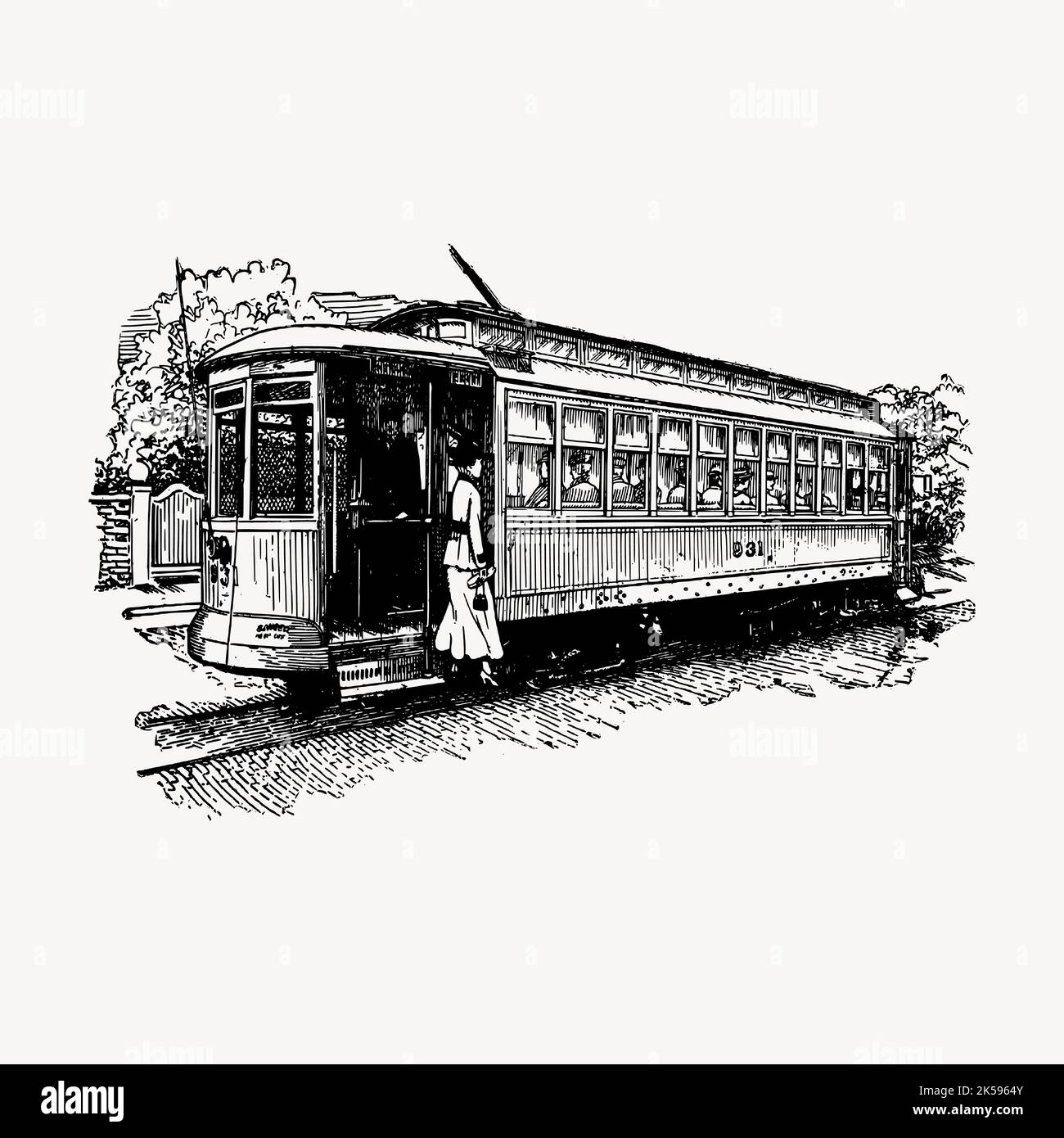 Cable Car Drawing Vintage Transportation Illustration Vector Stock