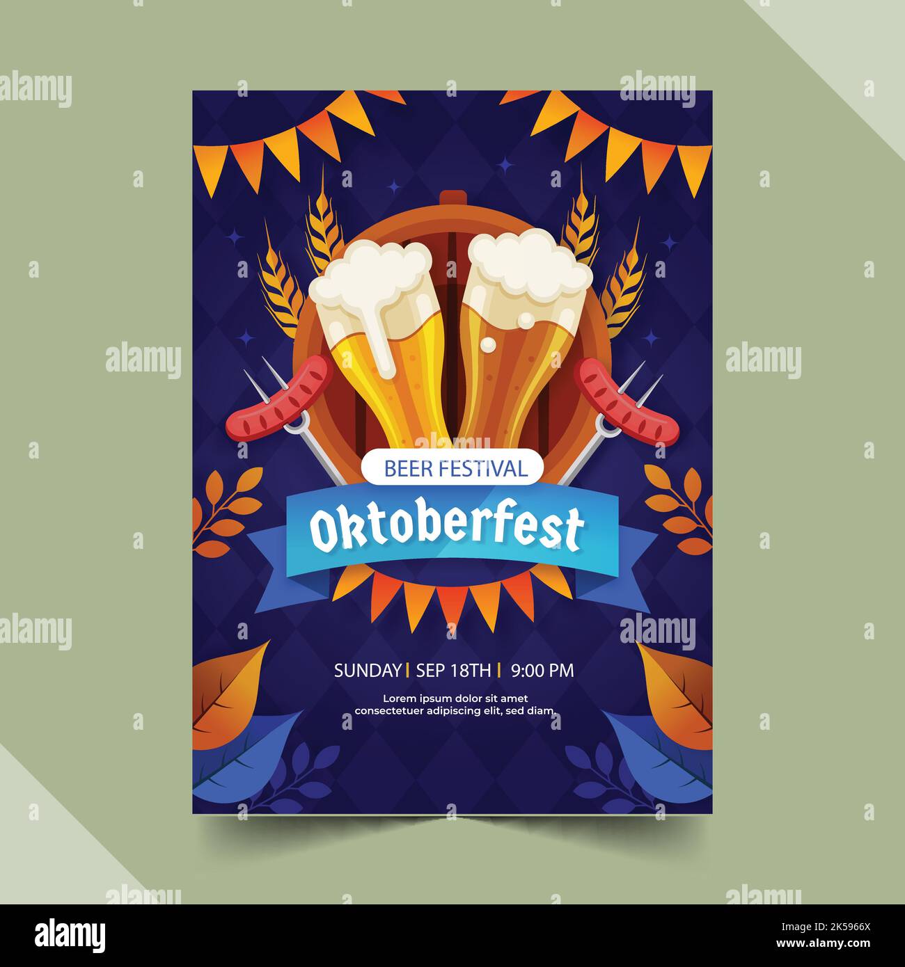 flat oktoberfest vertical flyer template vector design illustration ...