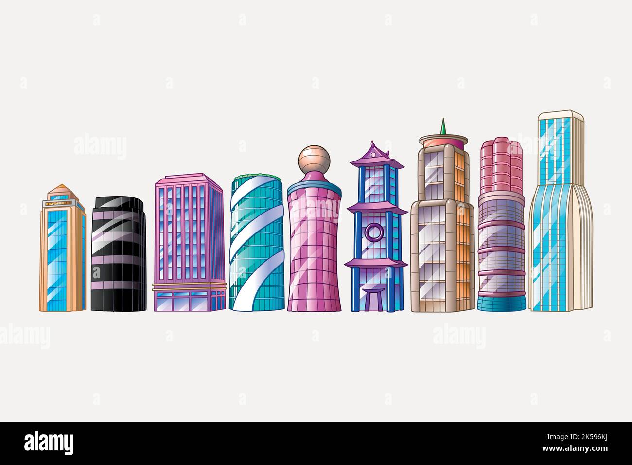 Colorful buildings clipart, cartoon architecture illustration vector ...