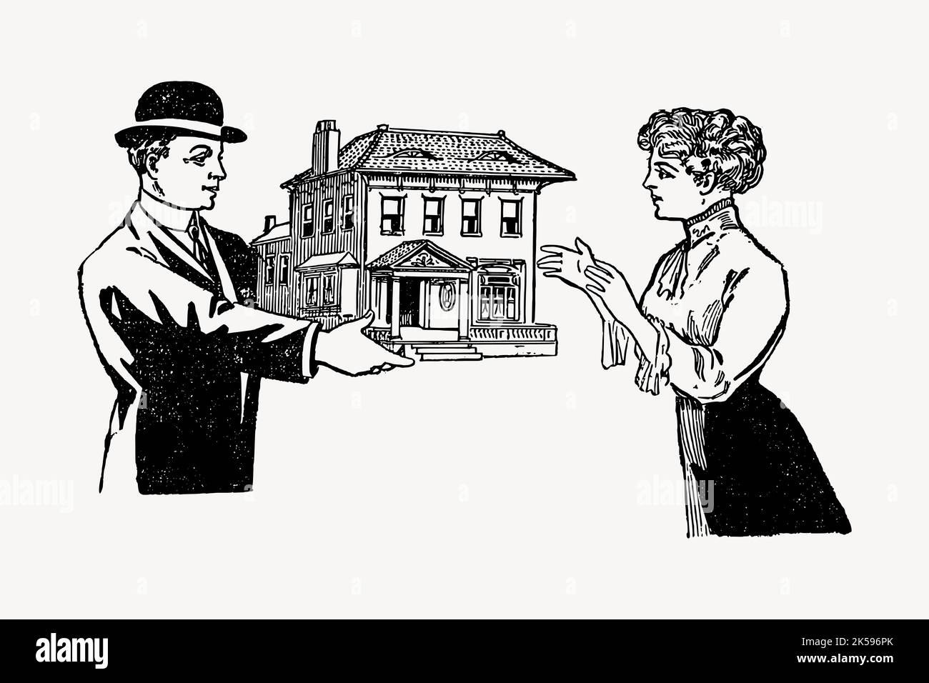 Man gifting house drawing, vintage illustration vector Stock Vector ...