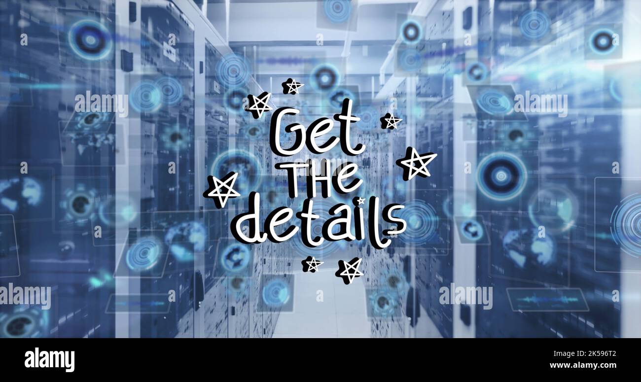 Image of data processing and get the details text over server room ...