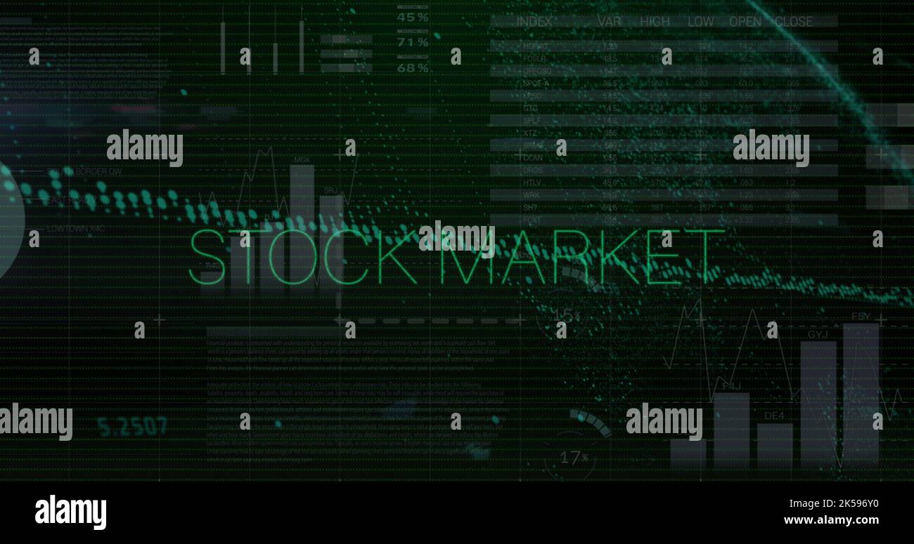 Image of stock market text over data processing Stock Photo - Alamy