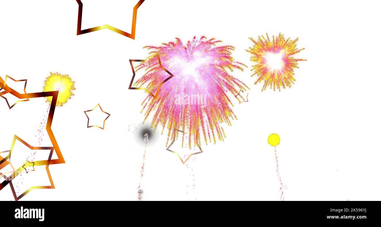 Image of stars over fireworks on white background Stock Photo - Alamy