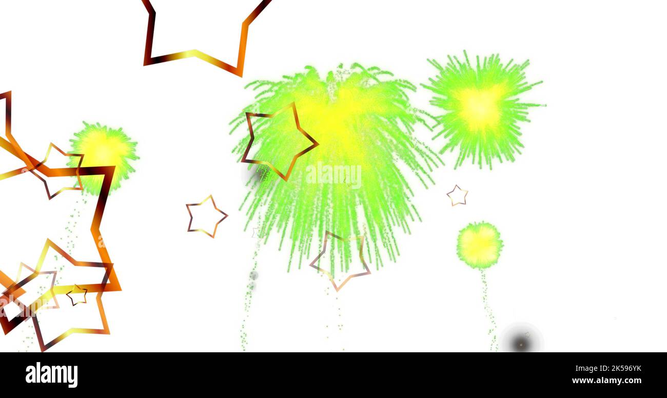 Image of stars over fireworks on white background Stock Photo - Alamy