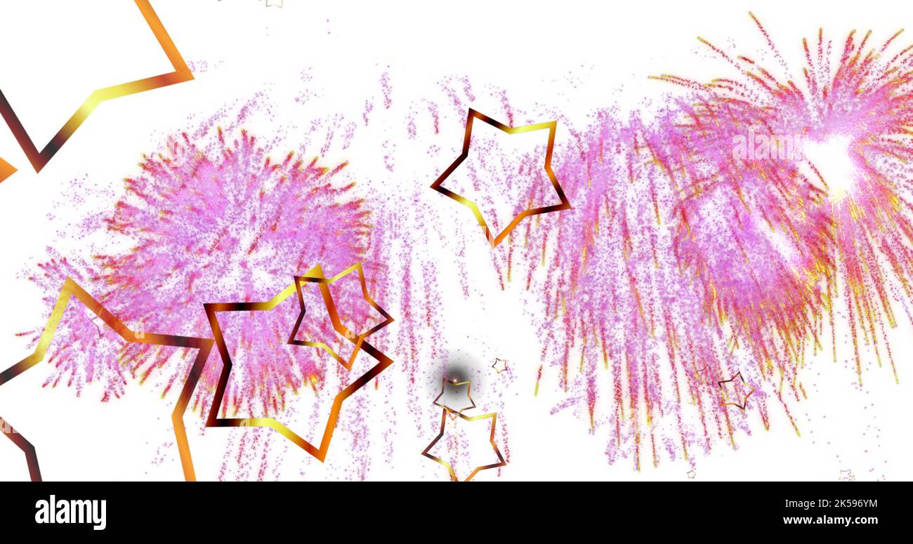 Image of stars over fireworks on white background Stock Photo - Alamy