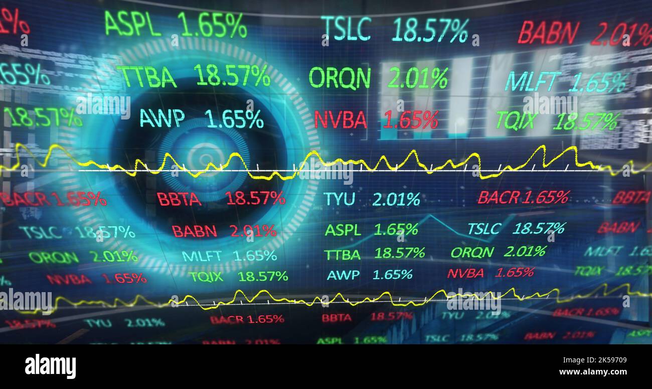 Image of scope scanning with data processing and stock market over ...