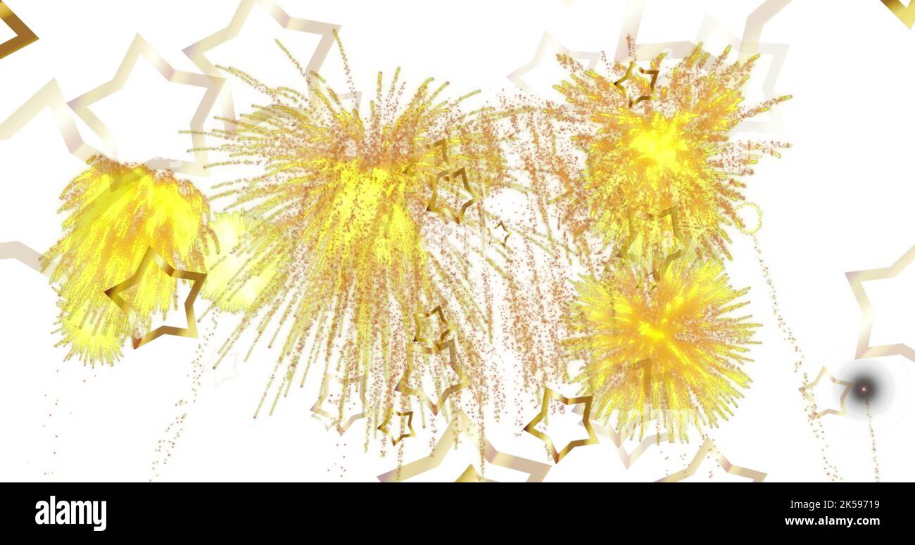 Image of stars over fireworks on white background Stock Photo - Alamy