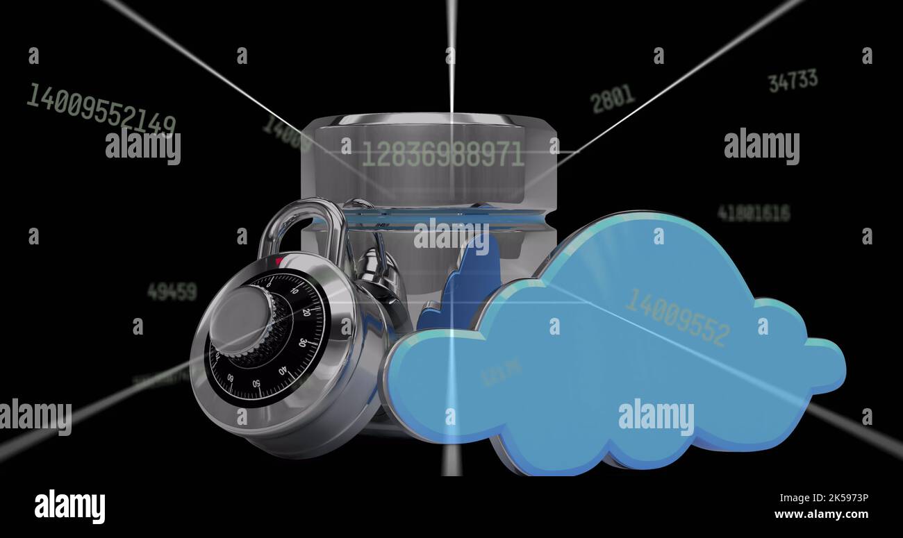 Image of data processing with qr code over padlock on black background ...