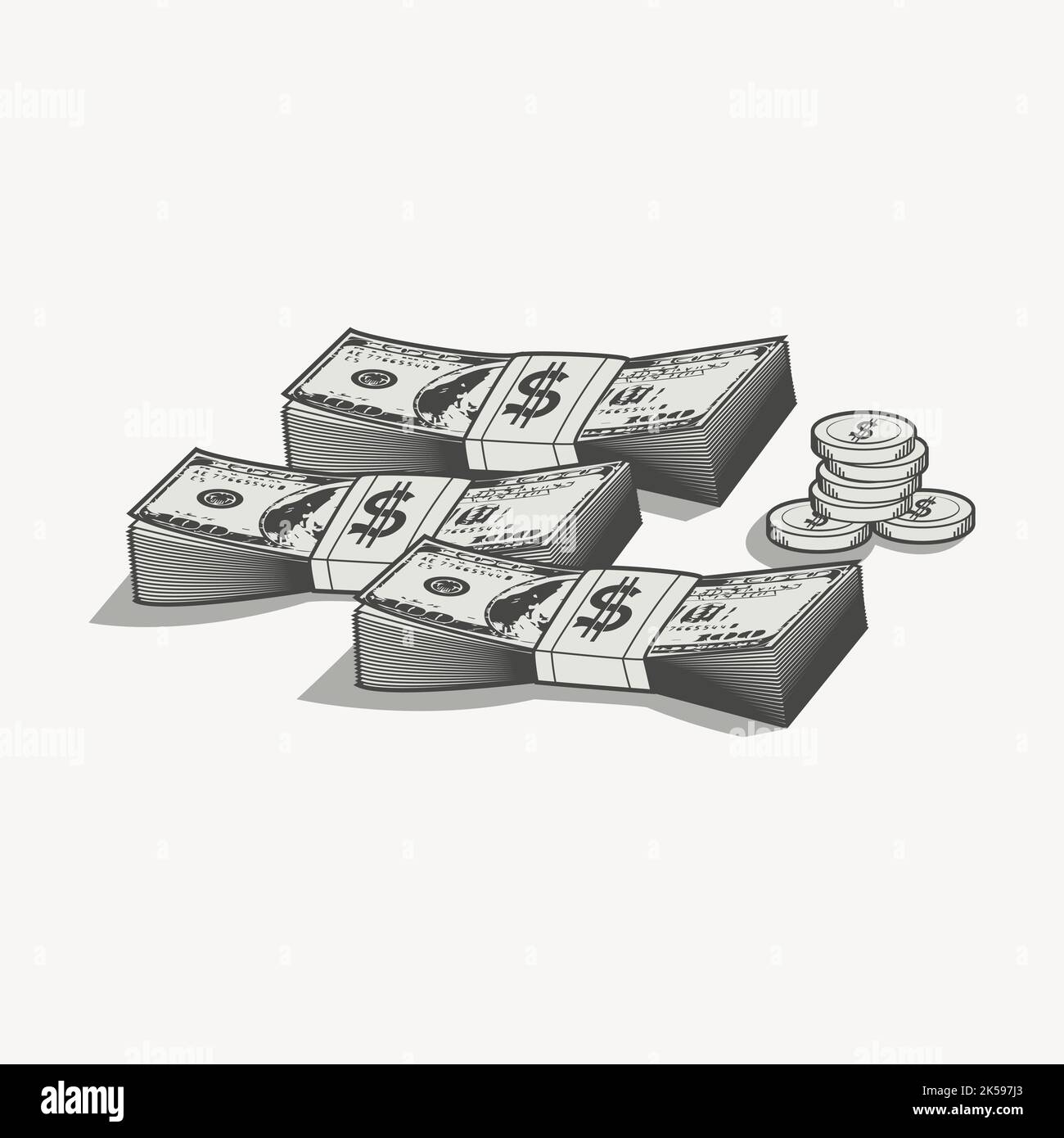 Stacks of money drawing, vintage finance illustration vector Stock ...