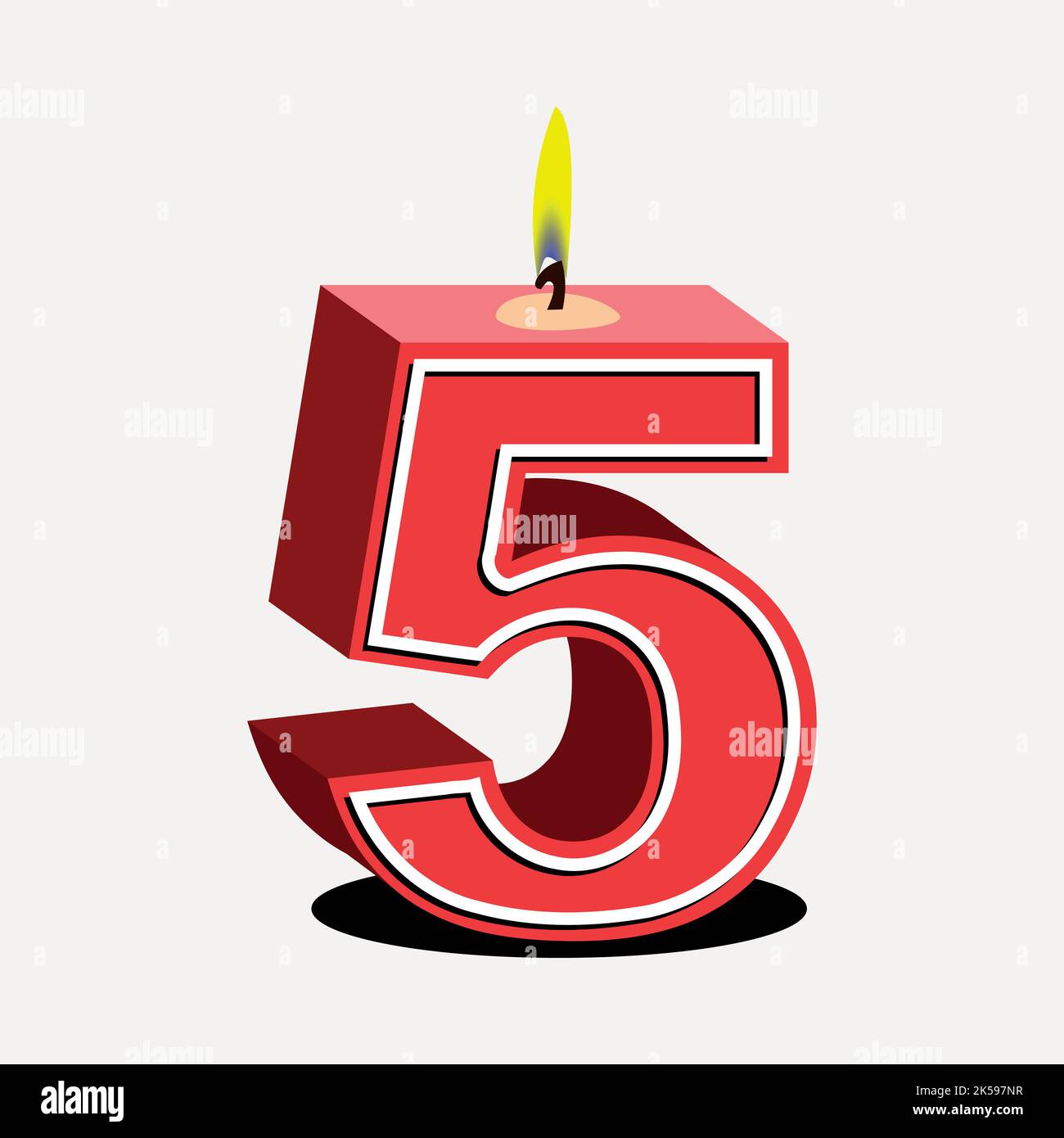 Number 5 birthday candle clipart, red 3D illustration vector Stock ...