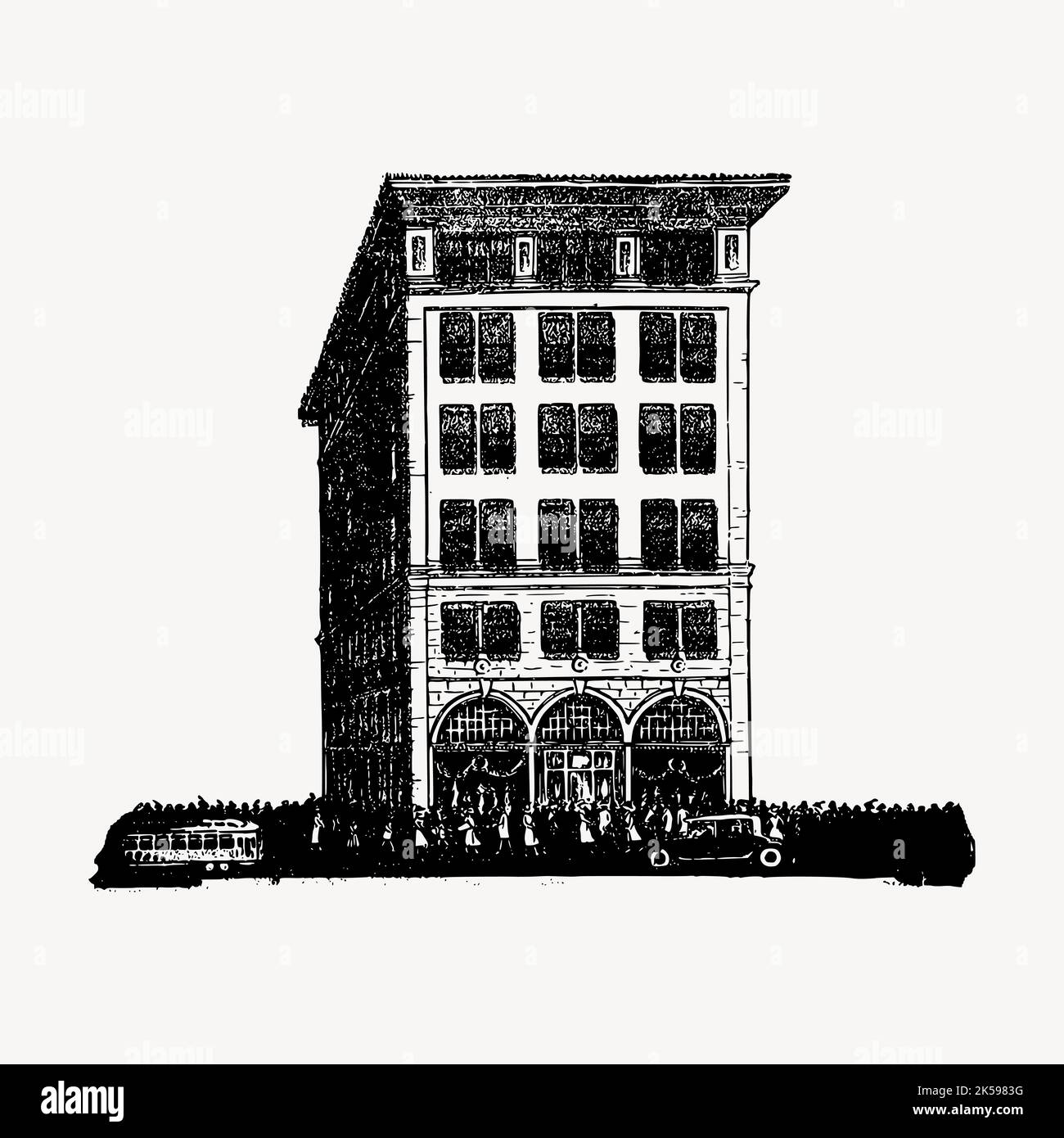 Hotel building drawing, vintage architecture illustration vector Stock ...
