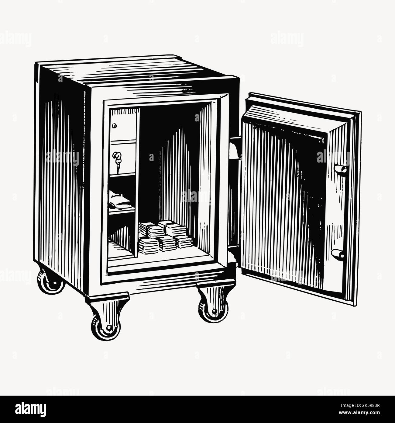 Money stored in a safe drawing hi-res stock photography and images - Alamy