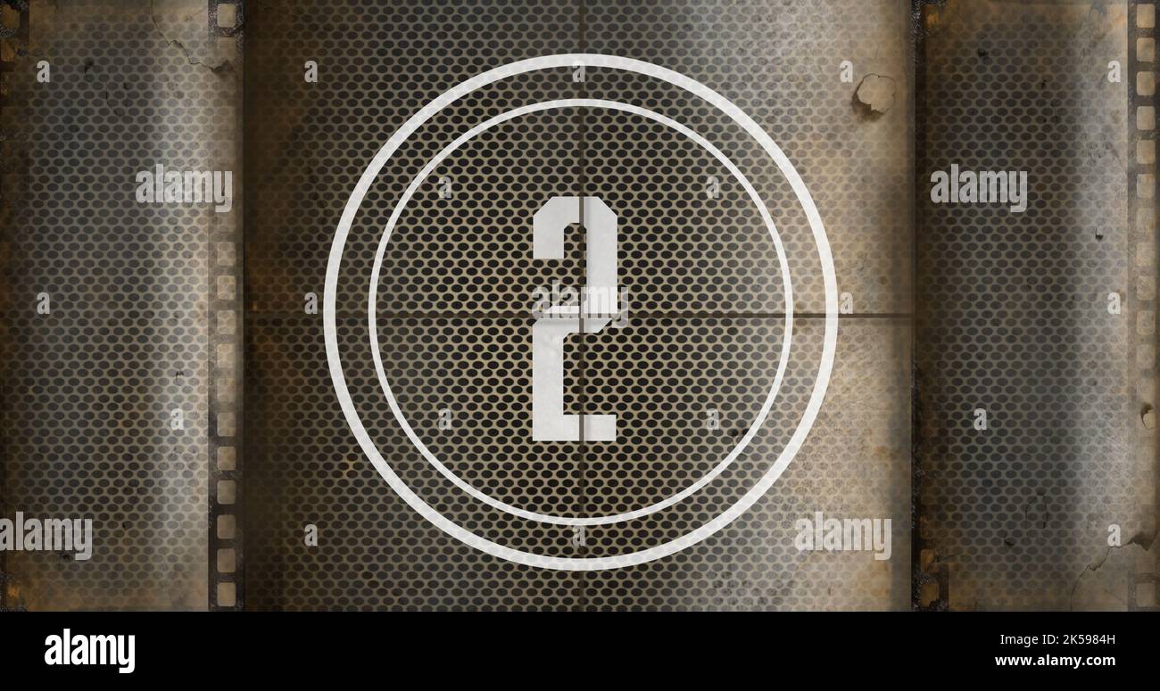 Composite of white colored number 2 text in circles over rusty metallic ...