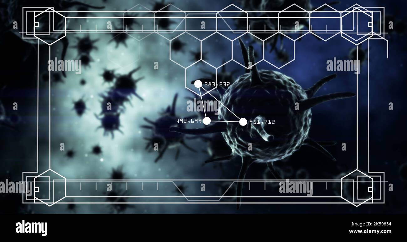 Digitally generated image of virus cells with geometric shapes and ...