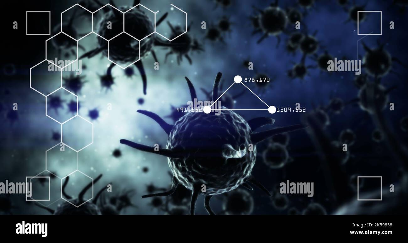 Digitally generated image of virus cells with geometric shapes and ...
